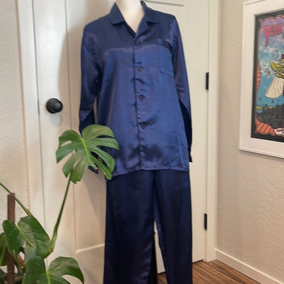 Intimates & Sleepwear | Vintage Navy Blue Satin Pj Set | Poshmark